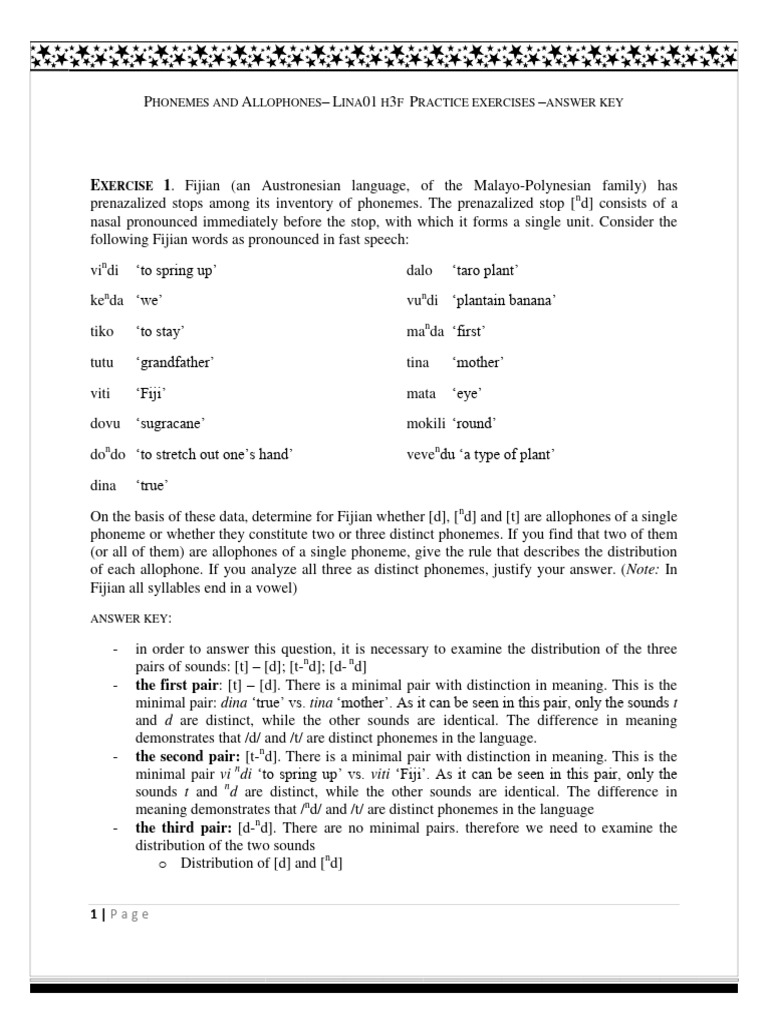 Practice 20exercises Phonemes Allophones Answer Key | PDF | Phoneme | Consonant