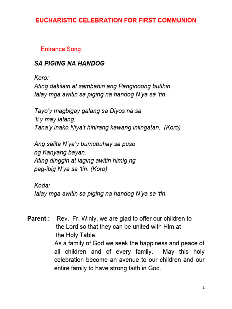 1st Holy Communion Rite | PDF | Eucharist | Baptism