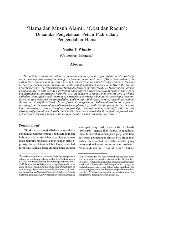 Winarto-1998 - Hama & Musuh Alami', Obat & Racun' Dinamika Pengetahuan ...