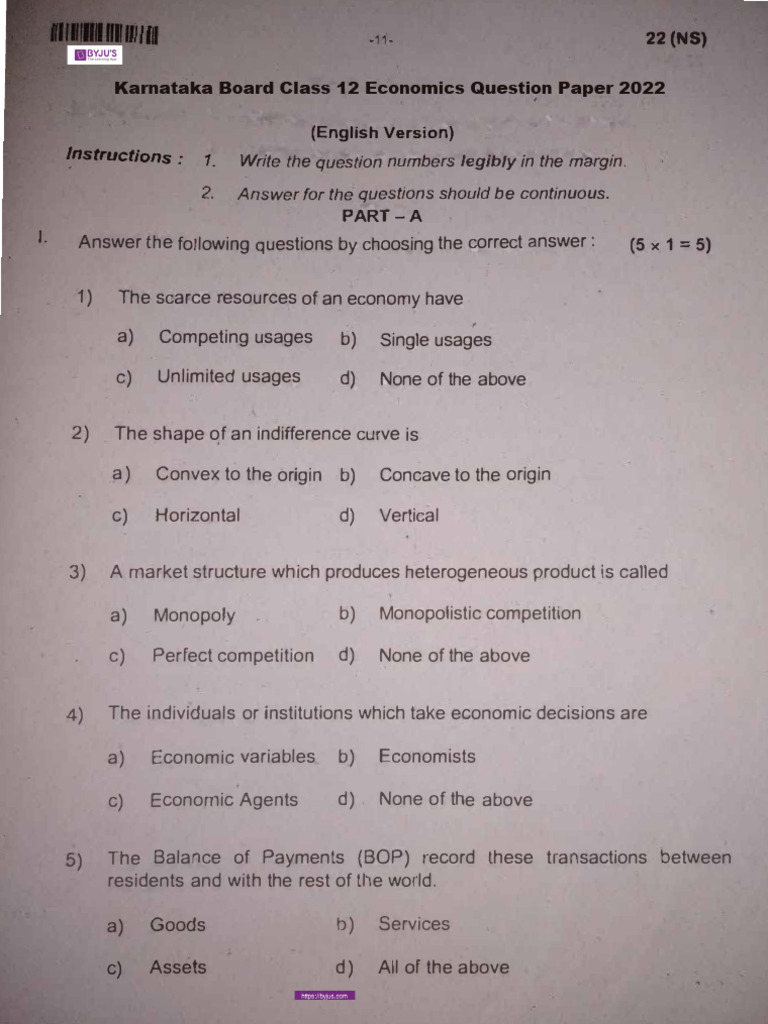 Karnataka Class 12 Economics Paper 2022 | PDF | Monopoly | Economic ...