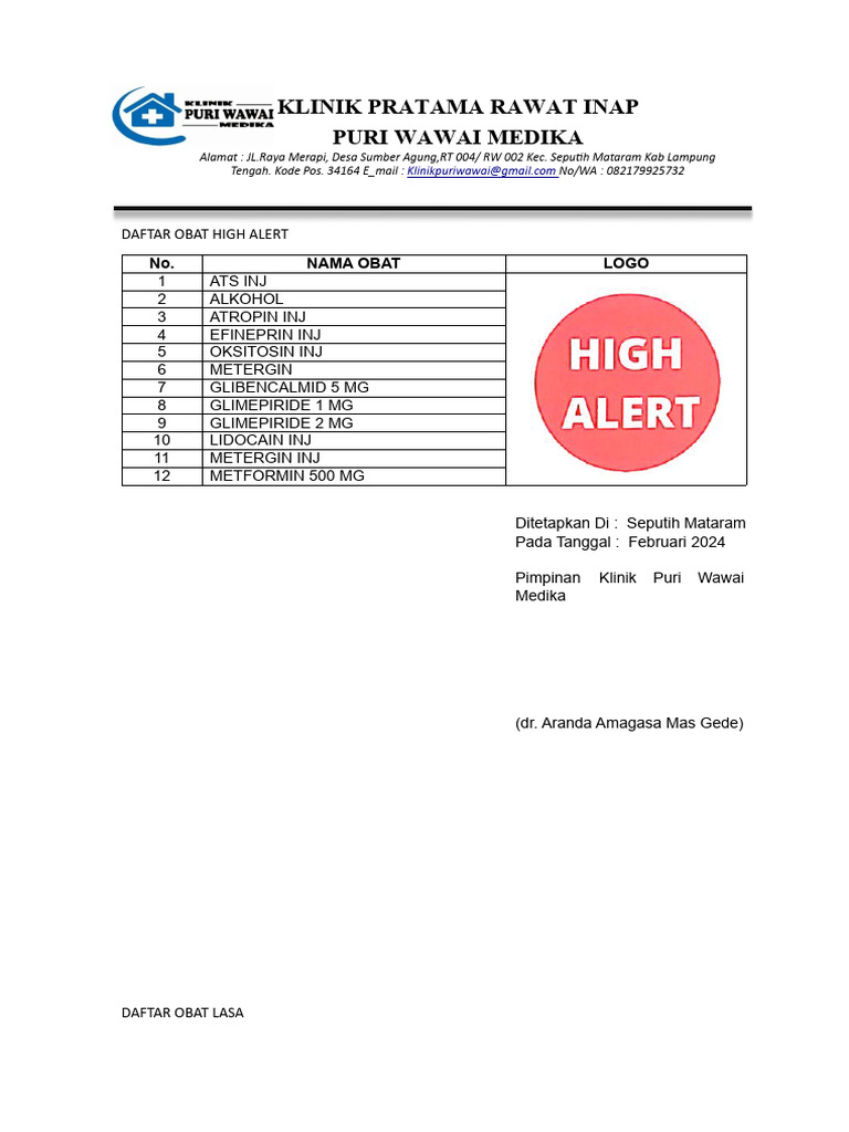 Daftar Obat High Alert | PDF