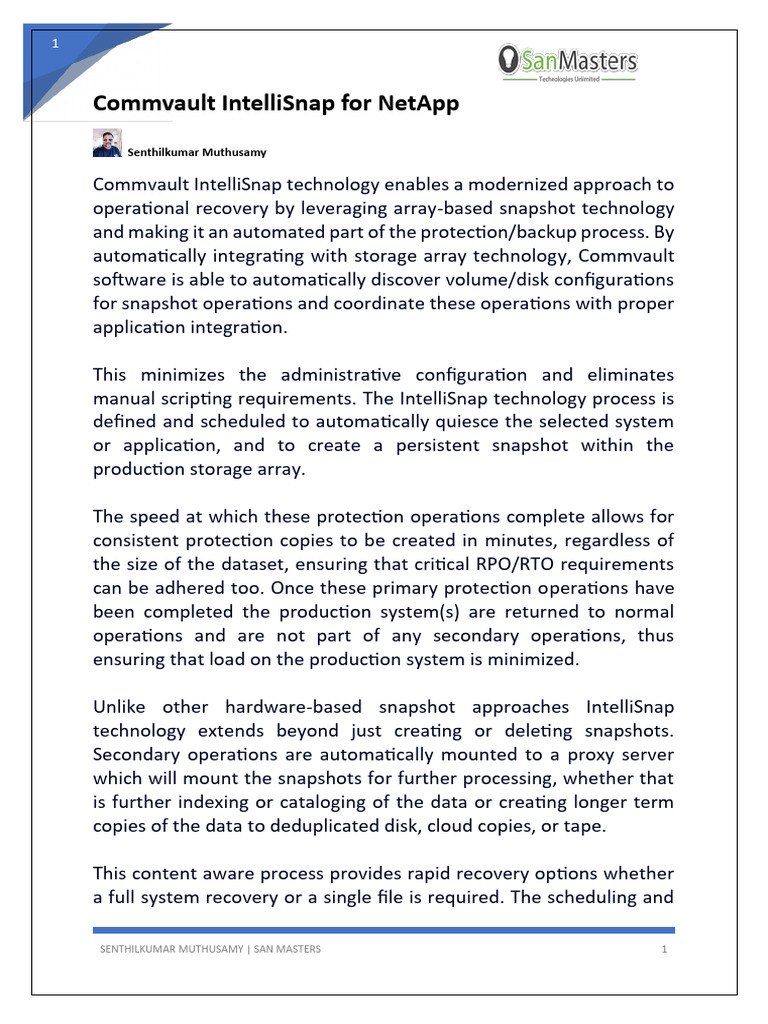 Commvault Intellisnap For NetApp | PDF | Backup | Information Technology