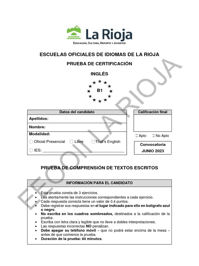 In B1 Cte Junio 2023 | PDF