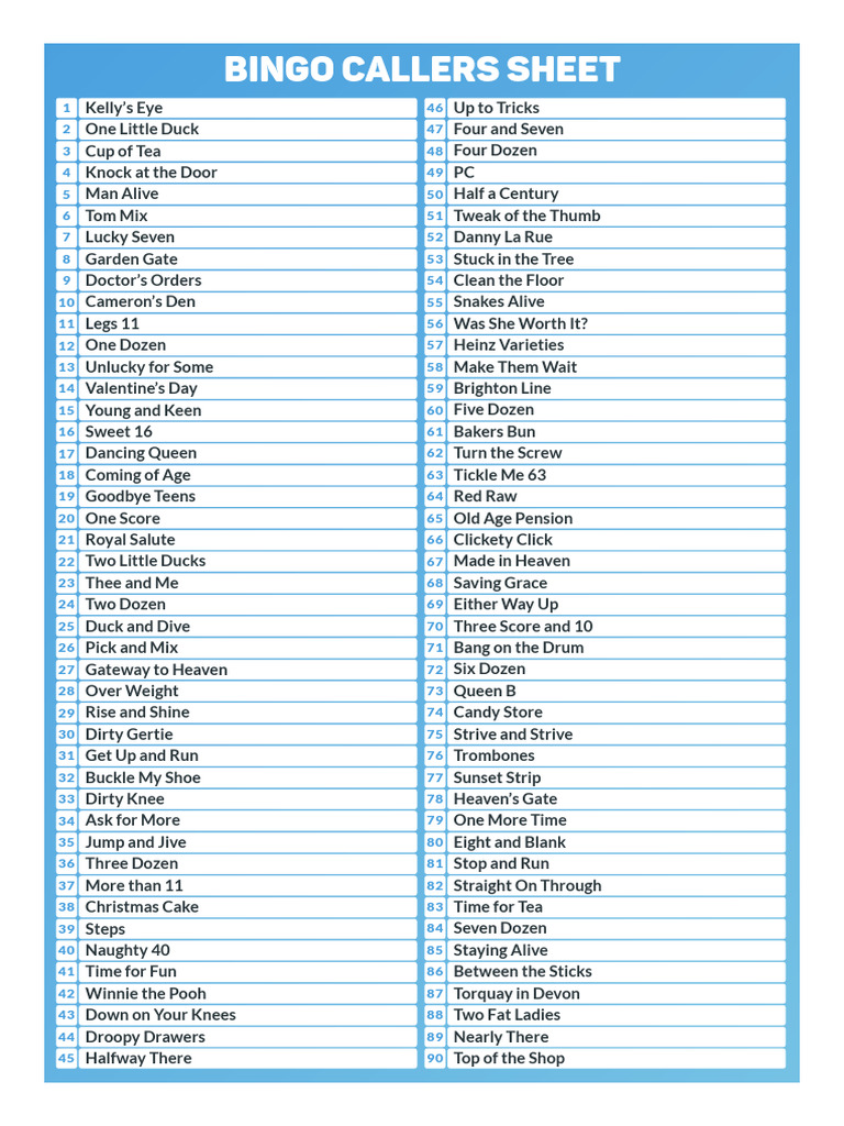 Cards and Calling Sheet | PDF