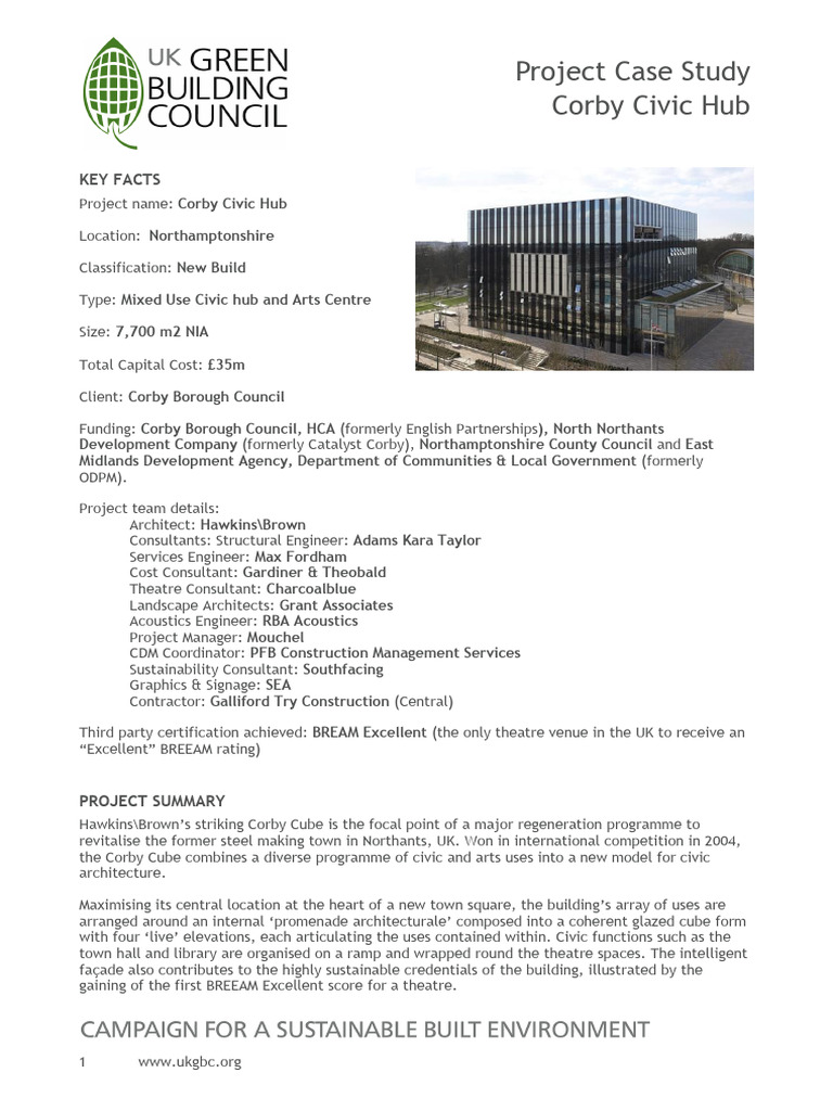 Corby Civic Hub Case Study: Sustainable Design | PDF | Energy Conservation
