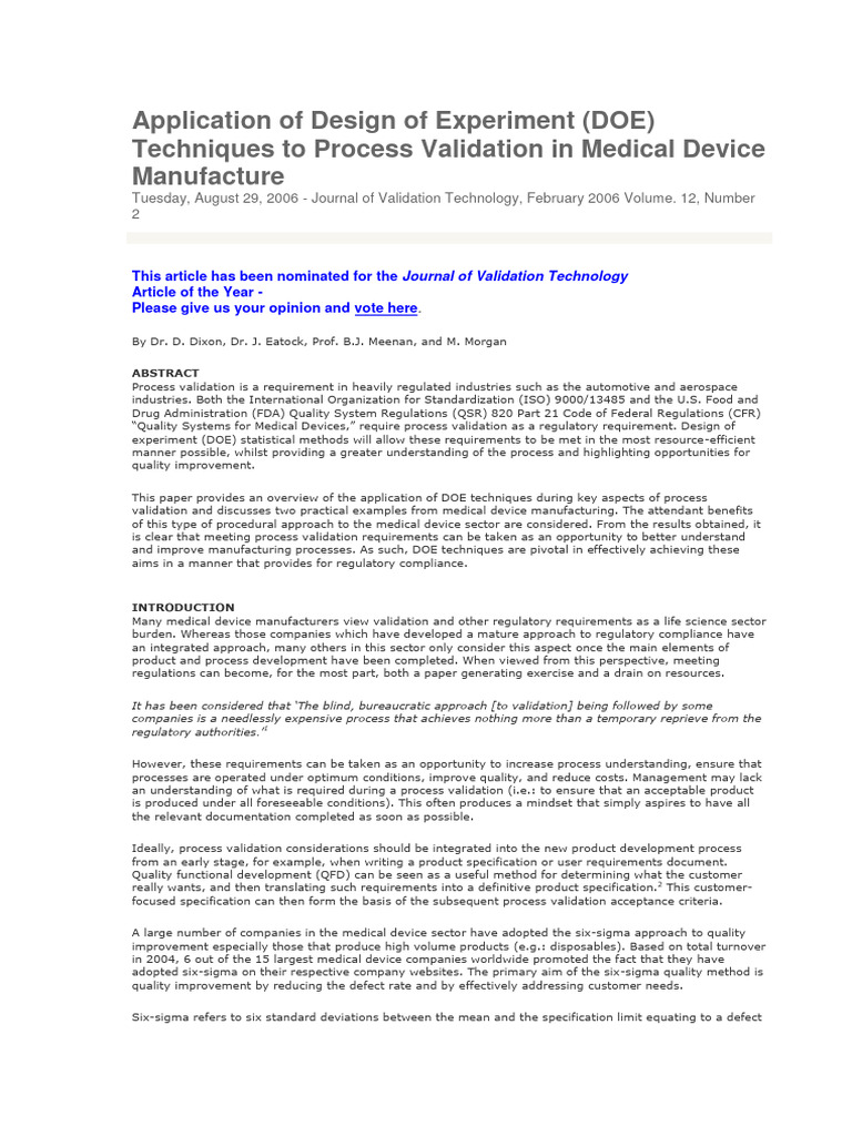 1756 - Application of DOE To Process Validation in Medical Device ...