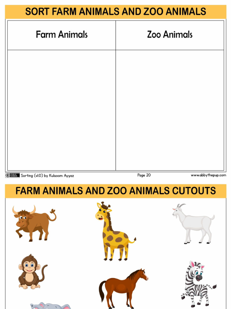 Sorting Farm Animals and Zoo Animals Puzzle Games | PDF