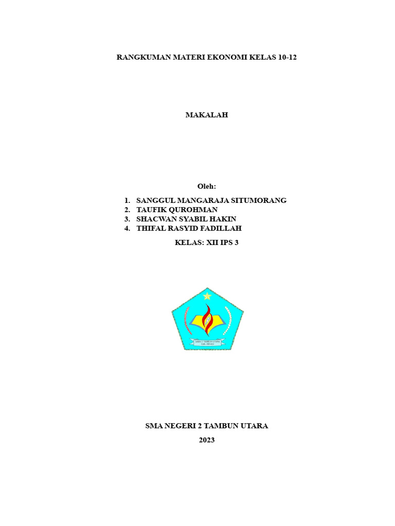 Rangkuman Materi Ekonomi Kelas 10 | PDF