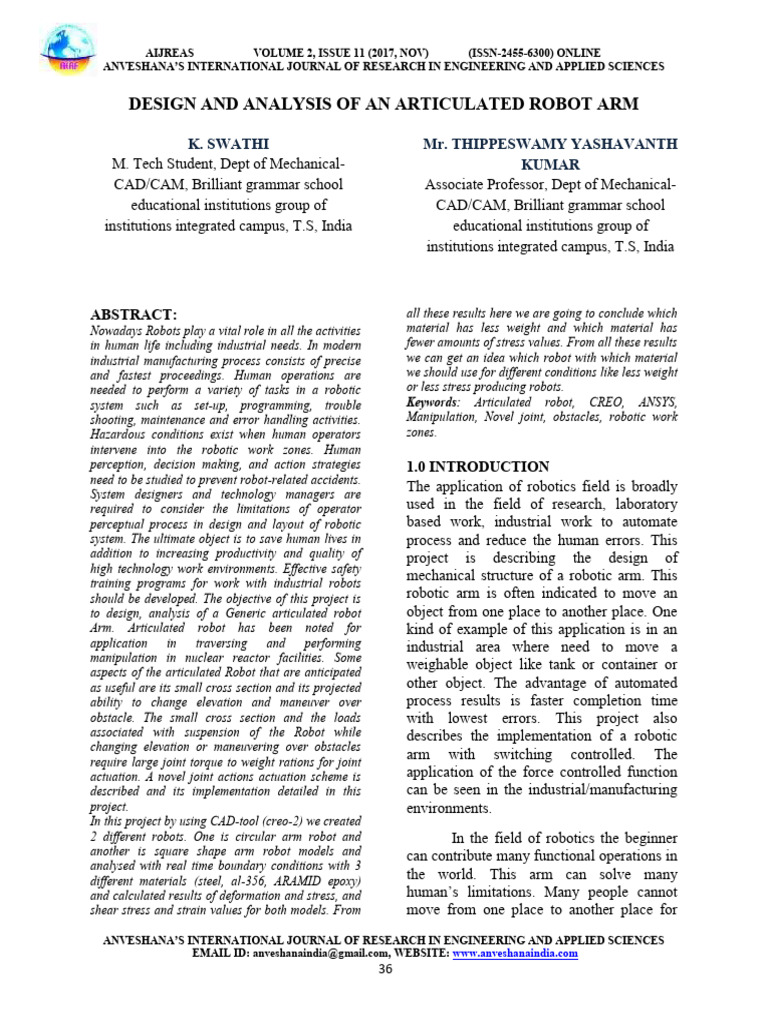 Design and Analysis of an Articulated Robot Arm | PDF | Robotics | Deformation (Engineering)