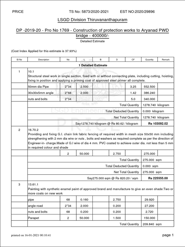 Aryanad PWD Bridge Fencing | PDF | Materials | Building Engineering