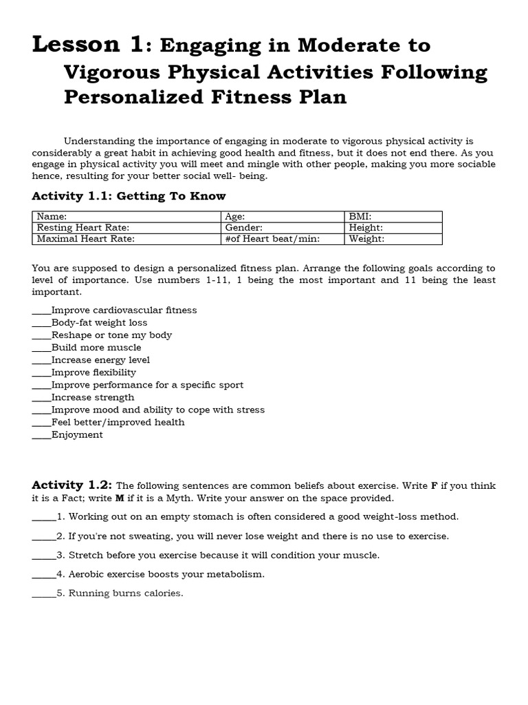 P.E-1 H.O.P.E - 1 Q2 Lesson 1 | PDF | Weight Training | Physical Fitness