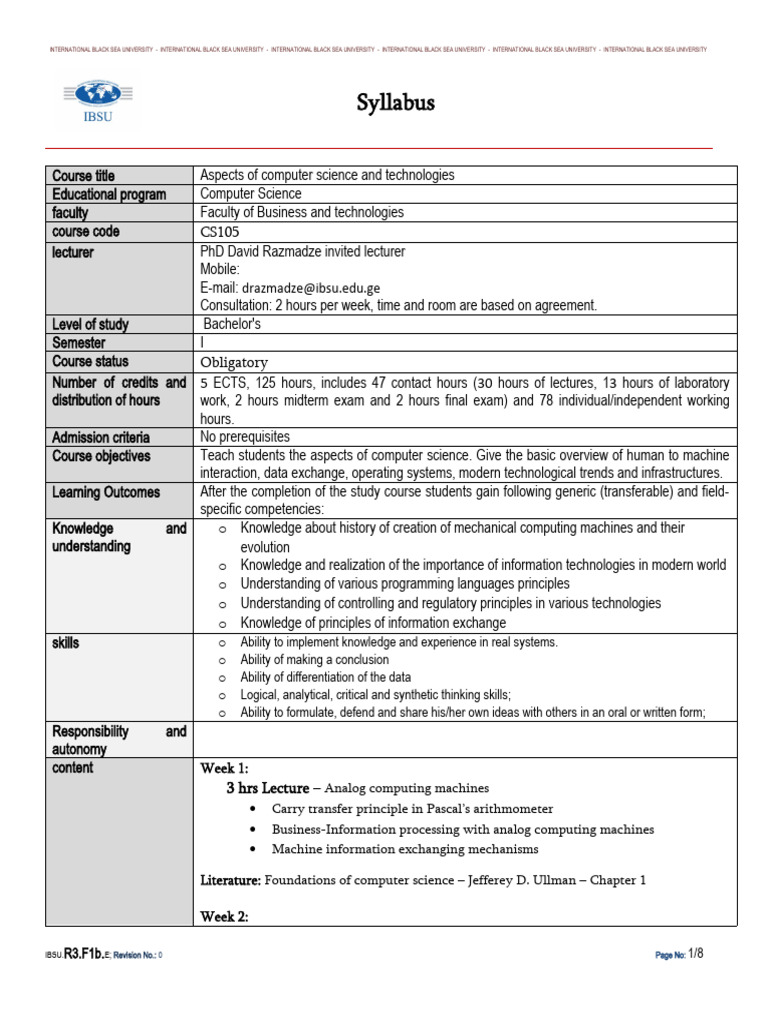 Syllabus | Download Free PDF | Computer Science | Computing