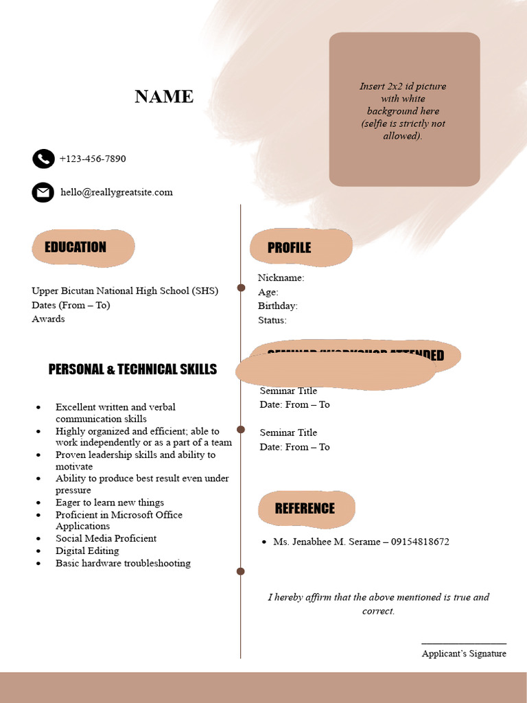 Updated CV Template Work Immersion 3 | PDF