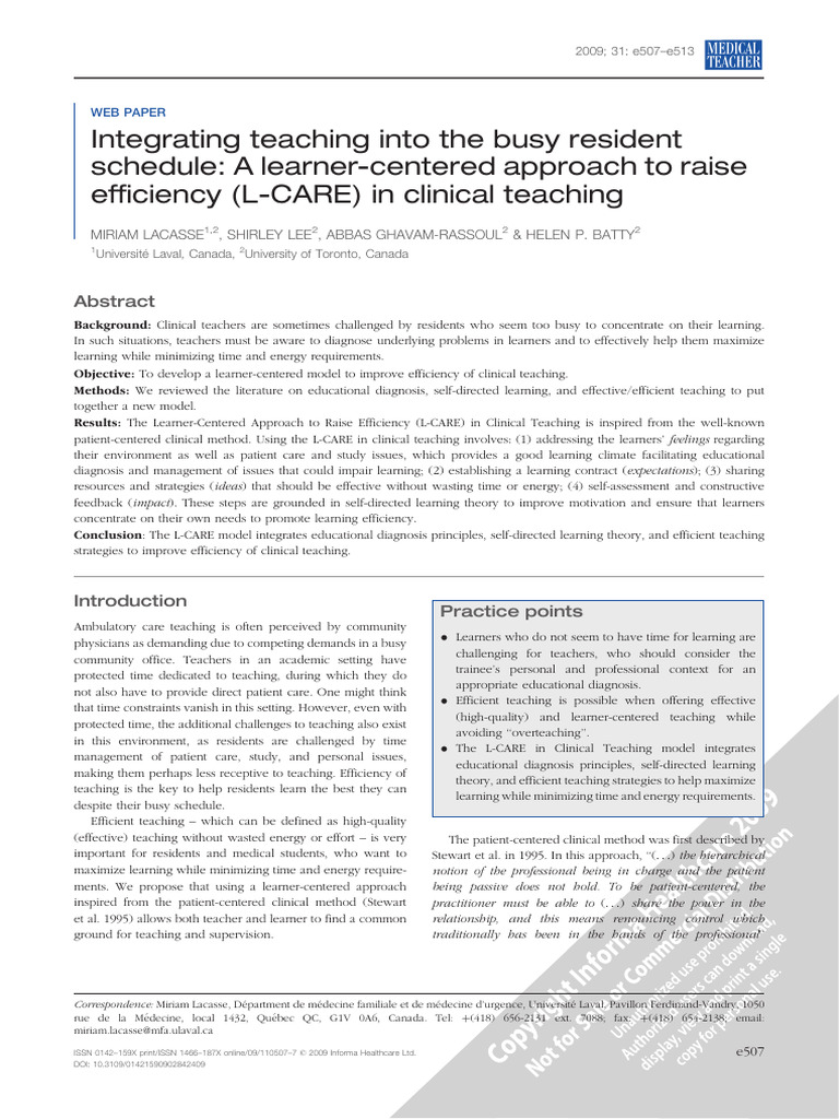 Integrating teaching into the busy resident schedule | PDF | Learning ...