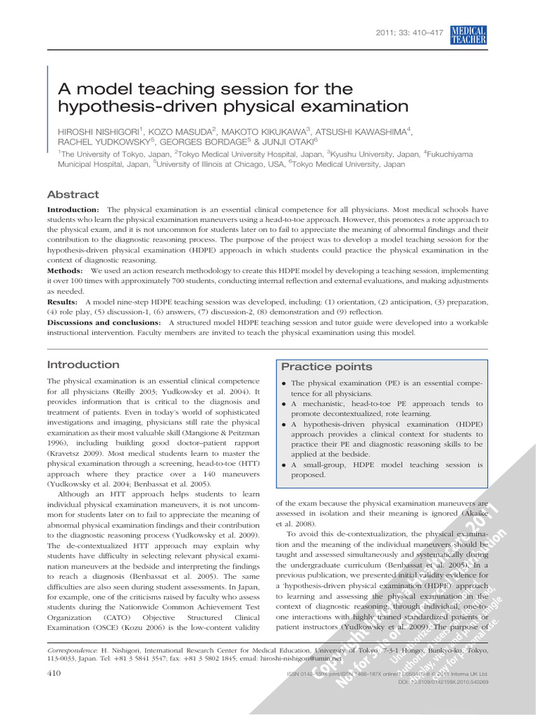 A Model Teaching Session For The Hypothesis-Driven Physical Examination ...