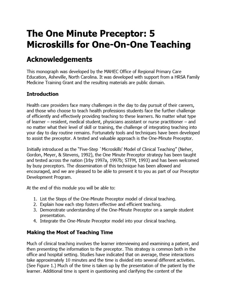 The One Minute Preceptor | PDF | Learning | Physical Examination