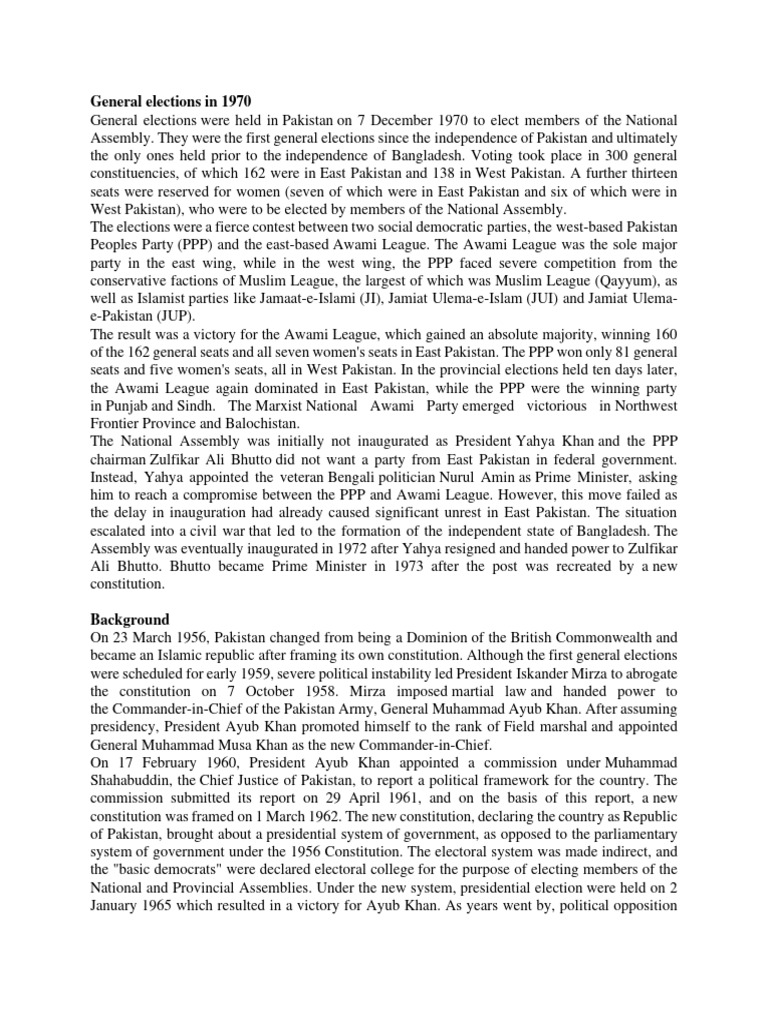 Election of 1970 | PDF | Pakistan | Government Of Pakistan