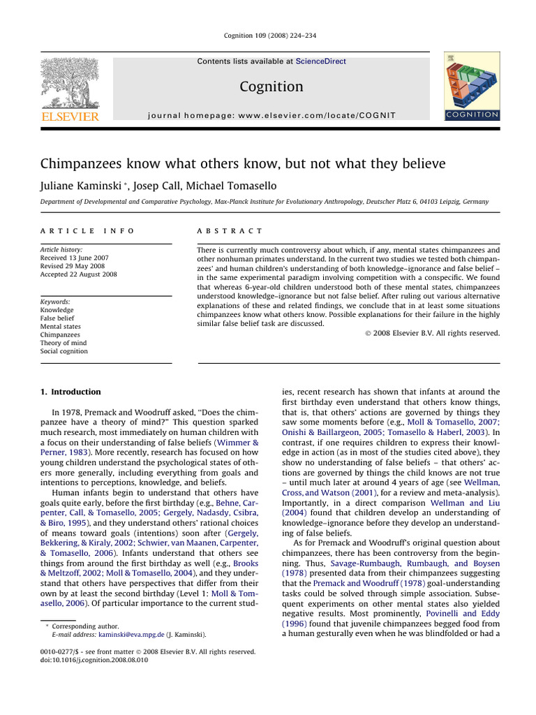 kaminski2008 | PDF | Theory Of Mind | Knowledge
