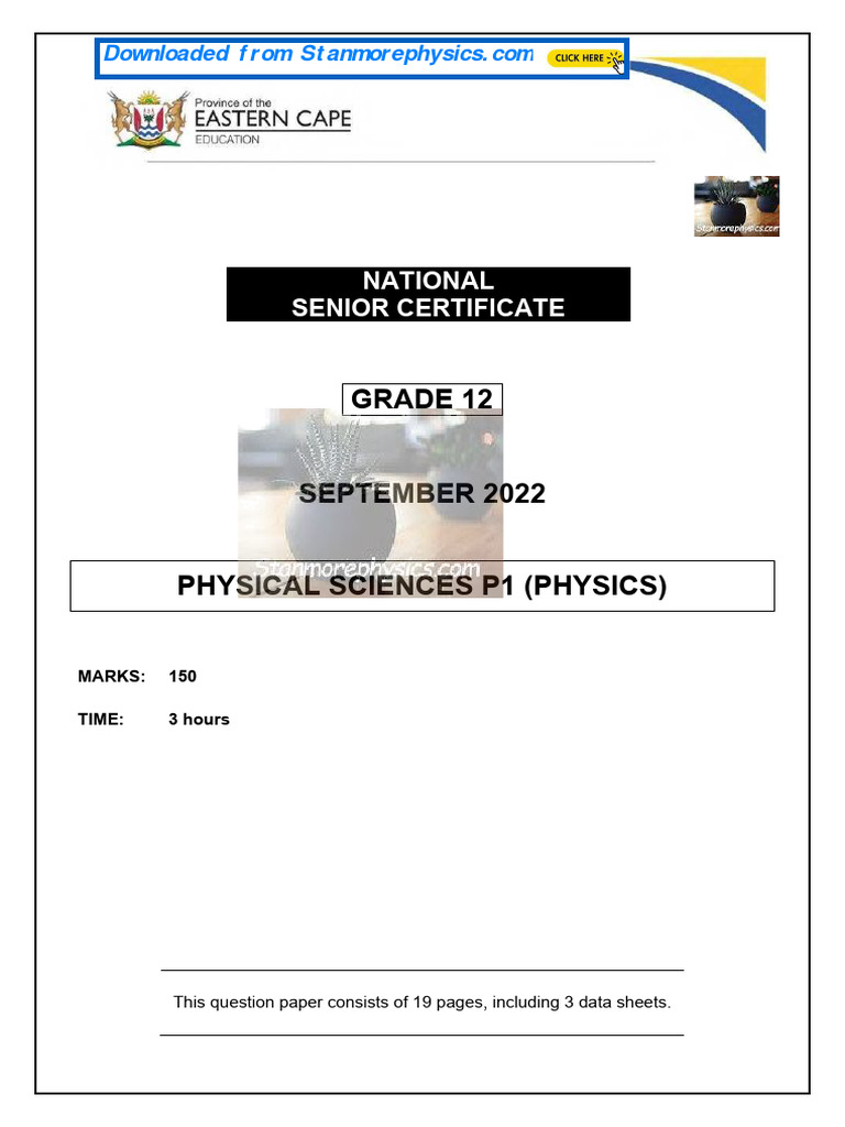 EC Physical Science Grade 12 SEPT 2022 P1 and Memo | PDF | Force | Light