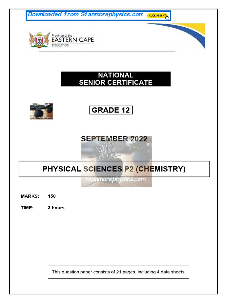 EC Physical Science Grade 12 SEPT 2022 P2 and Memo | PDF | Electrode | Chemical Reactions