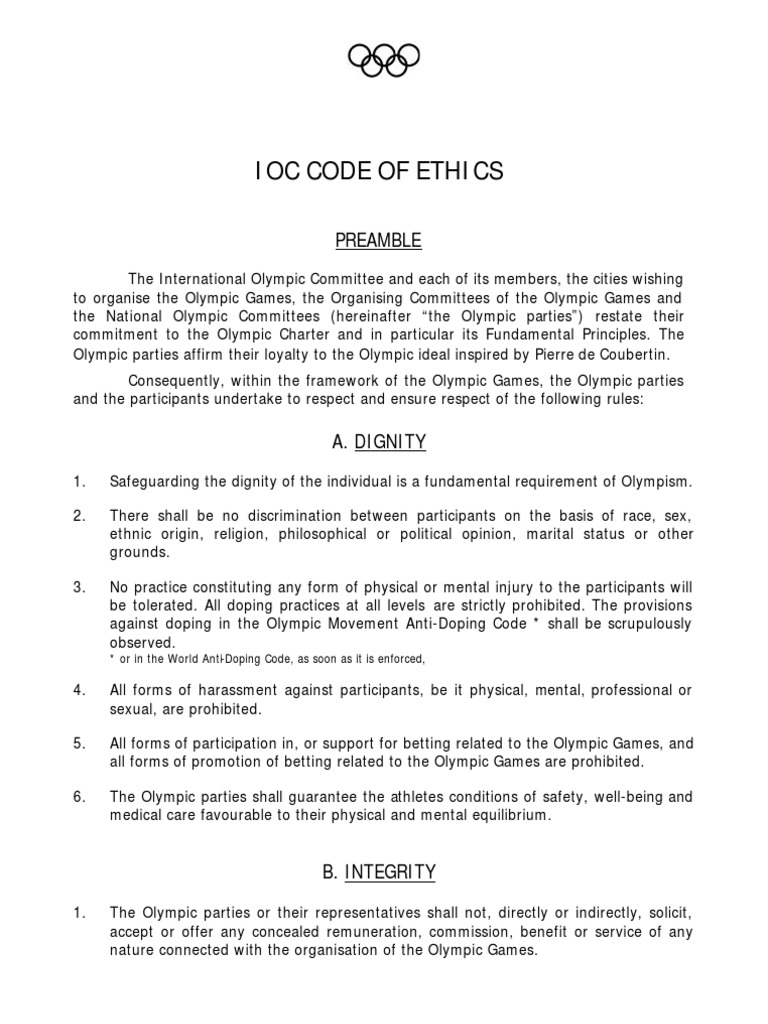 IOC Code of Ethics | PDF | Olympic Games | Dignity
