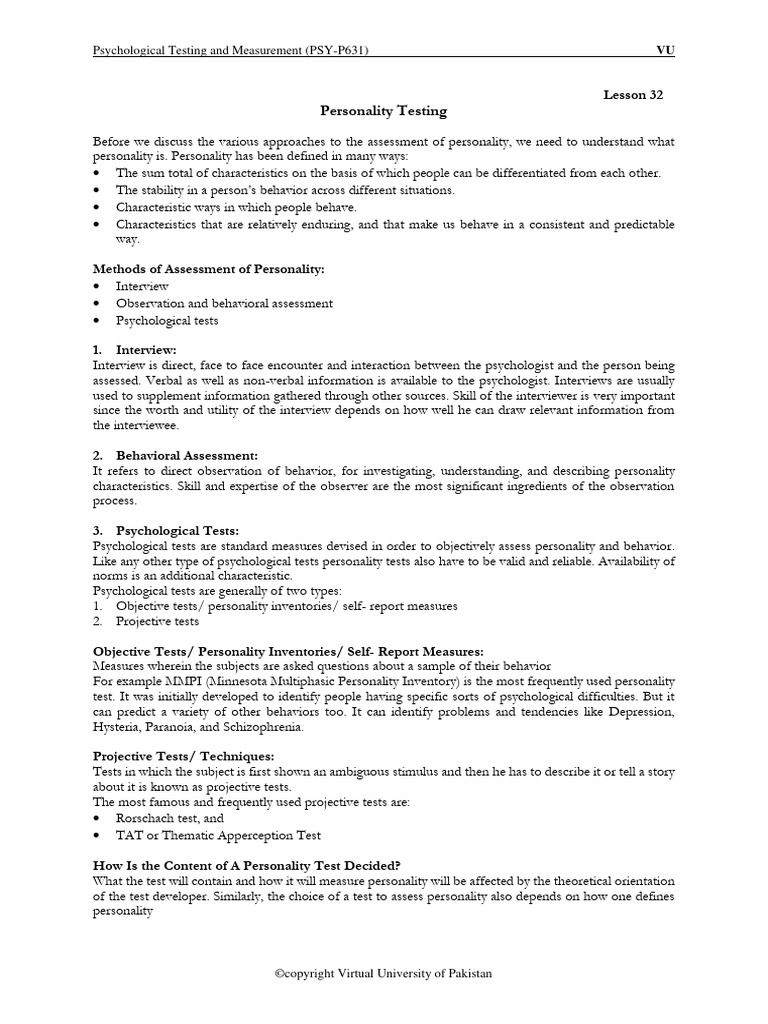 Lesson 32 | PDF | Psychological Testing | Psychology
