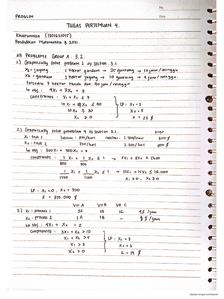 Khairunnisa (1301621015) - Tugas 4 Proglin | PDF | Mathematical Optimization | Linear Programming