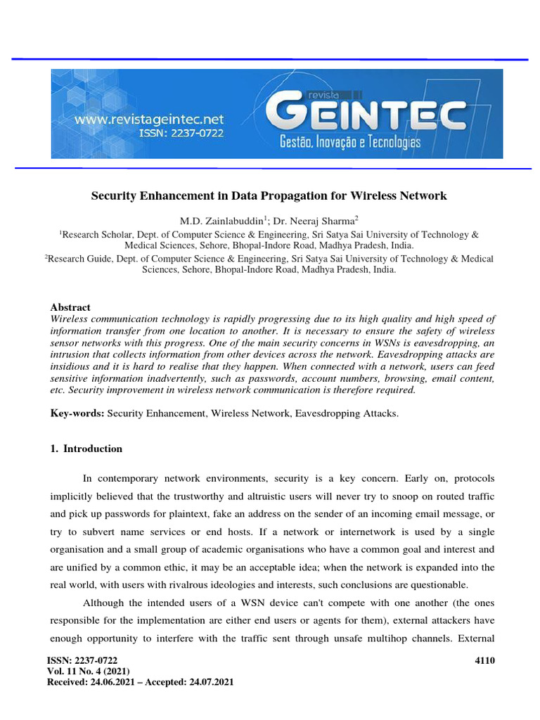 Security Enhancement In Data Propagation For Wireless Network Pdf Wireless Network
