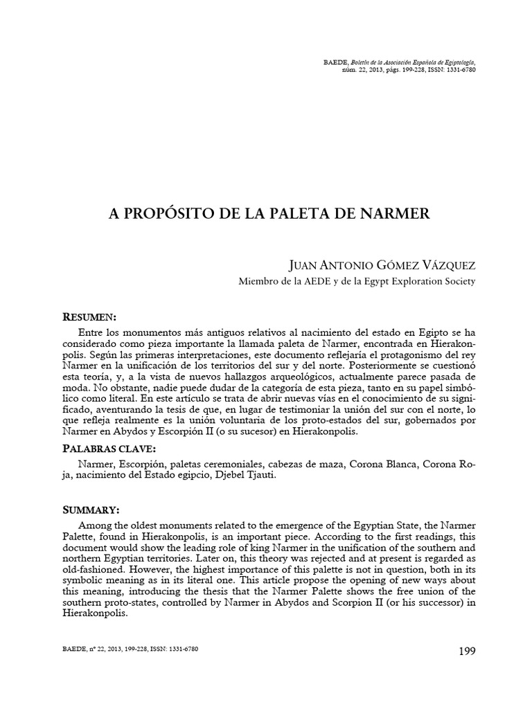 Significado de la Paleta de Narmer | PDF | Horus | Jeroglíficos egipcios