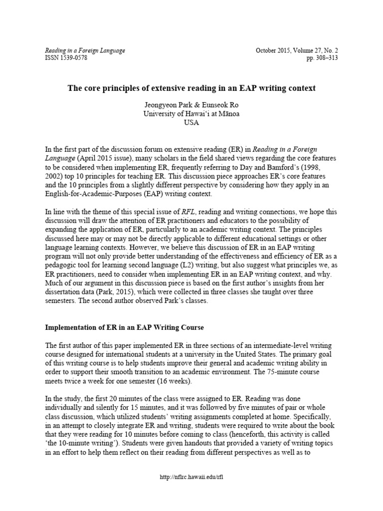 2015 The Core Principles of Extensive Reading in An EAP Writing Context ...