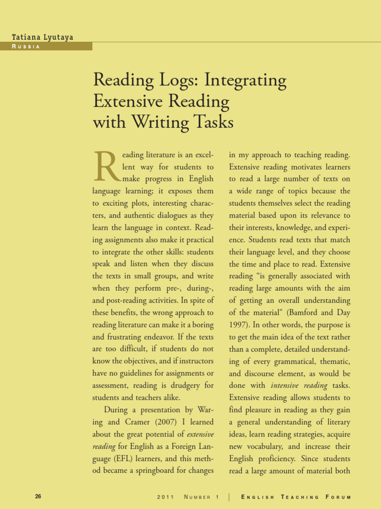 Reading Logs - Integrating Extensive Reading With Writing Tasks - 2011 | PDF | Reading ...