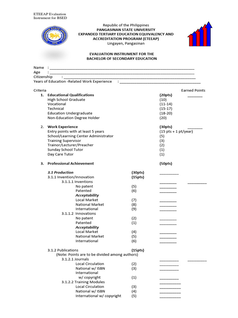 ETEEAP Evaluation Instrument For BSED | PDF | Educational Stages