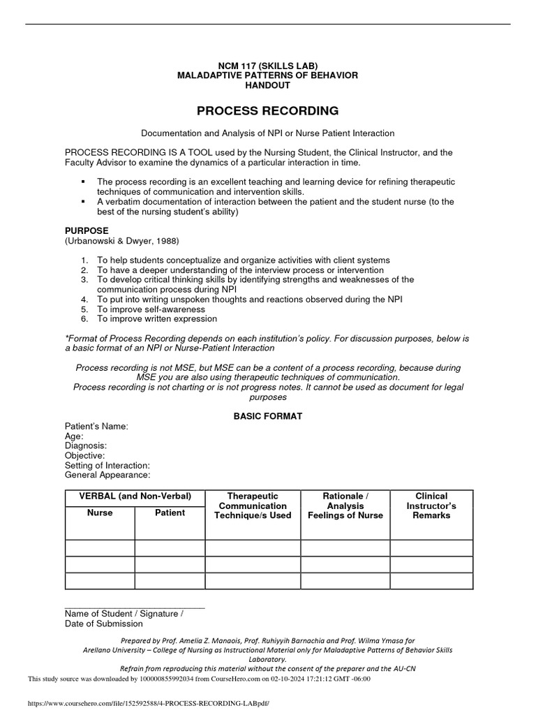 Process Recording Lab PDF | PDF | Nonverbal Communication | Communication