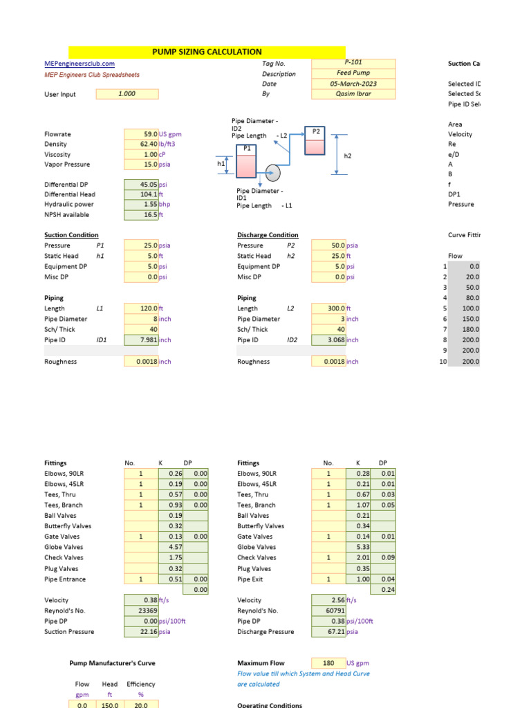 Pump Sizing Calculation | PDF | Valve | Pump