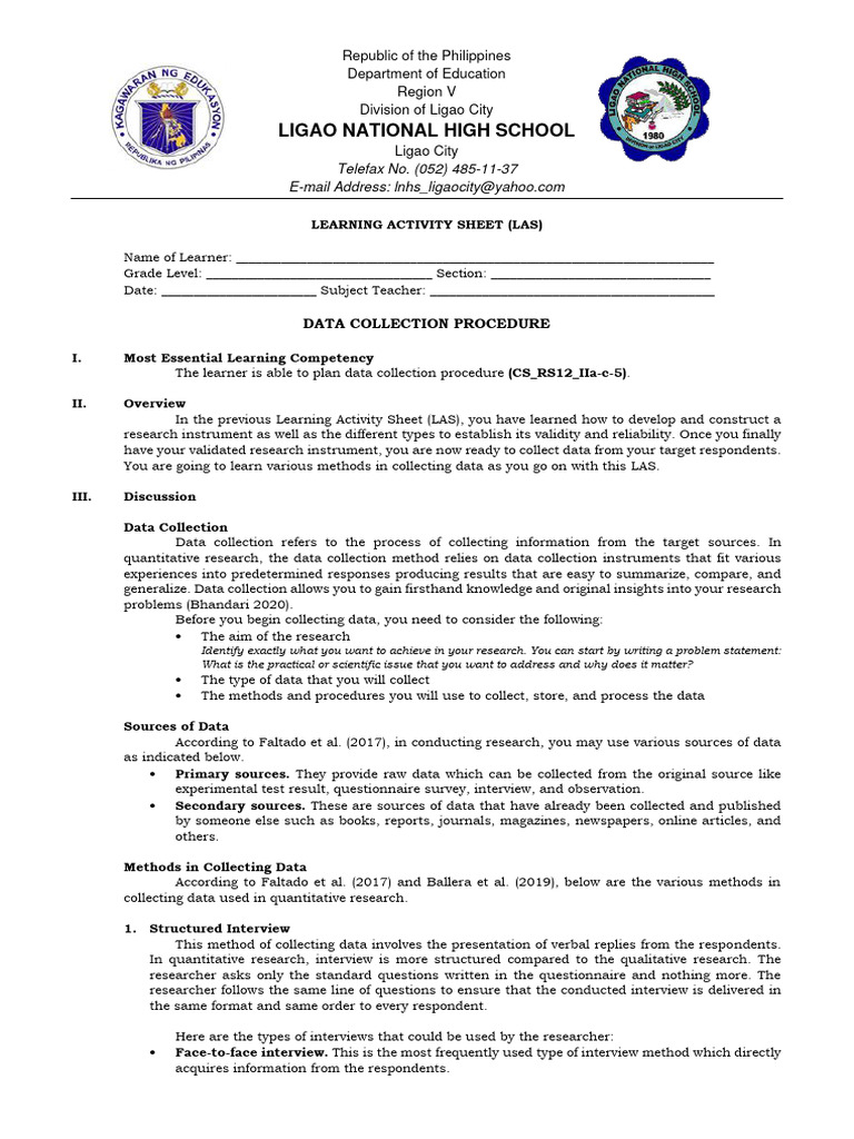 LAS5 Data Collection Procedure | PDF | Survey Methodology | Cognition
