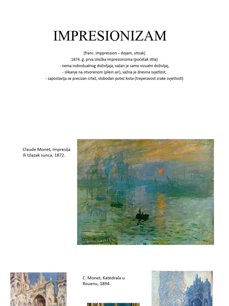 UMJETNIČKO DJELO I IDEJA - Impresionizam, Postimpres. | PDF