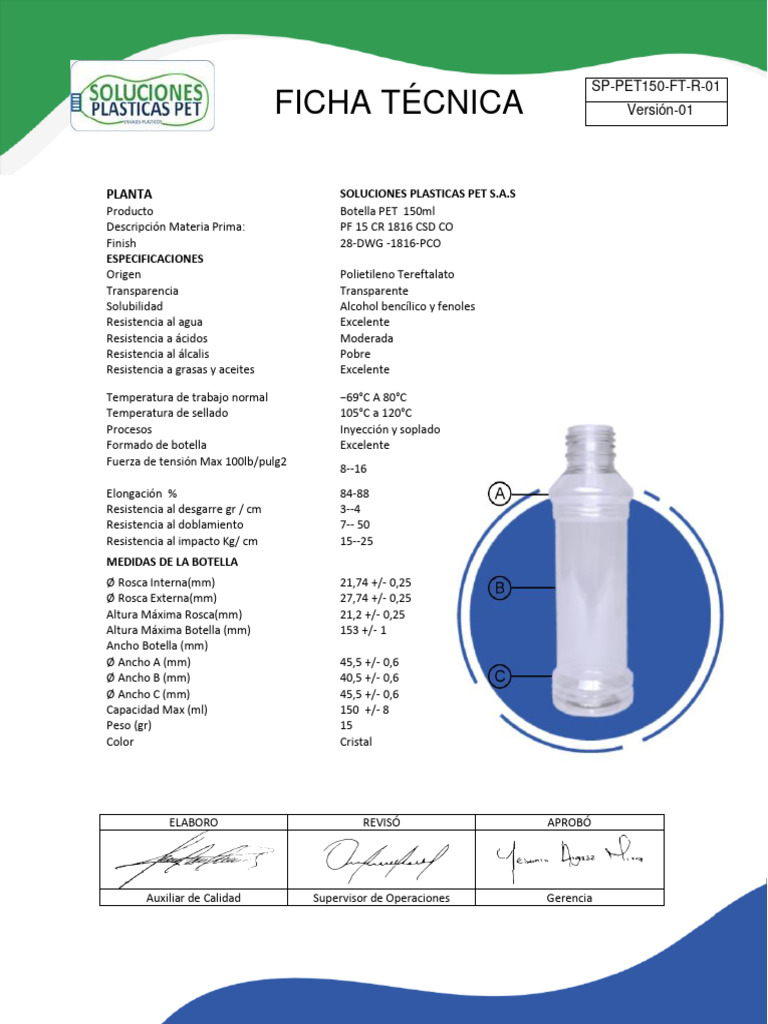 Ficha Técnica Botella PET 150 ml | PDF