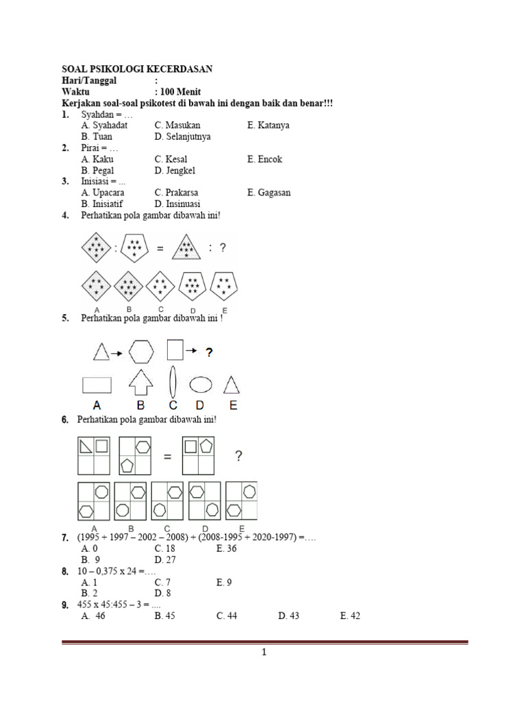Soal Psikotes Kecerdasan dan Logika | PDF