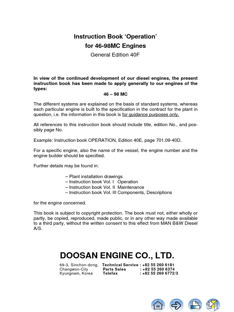 Doosan Engine Co., LTD.: Instruction Book Operation' For 46-98MC ...
