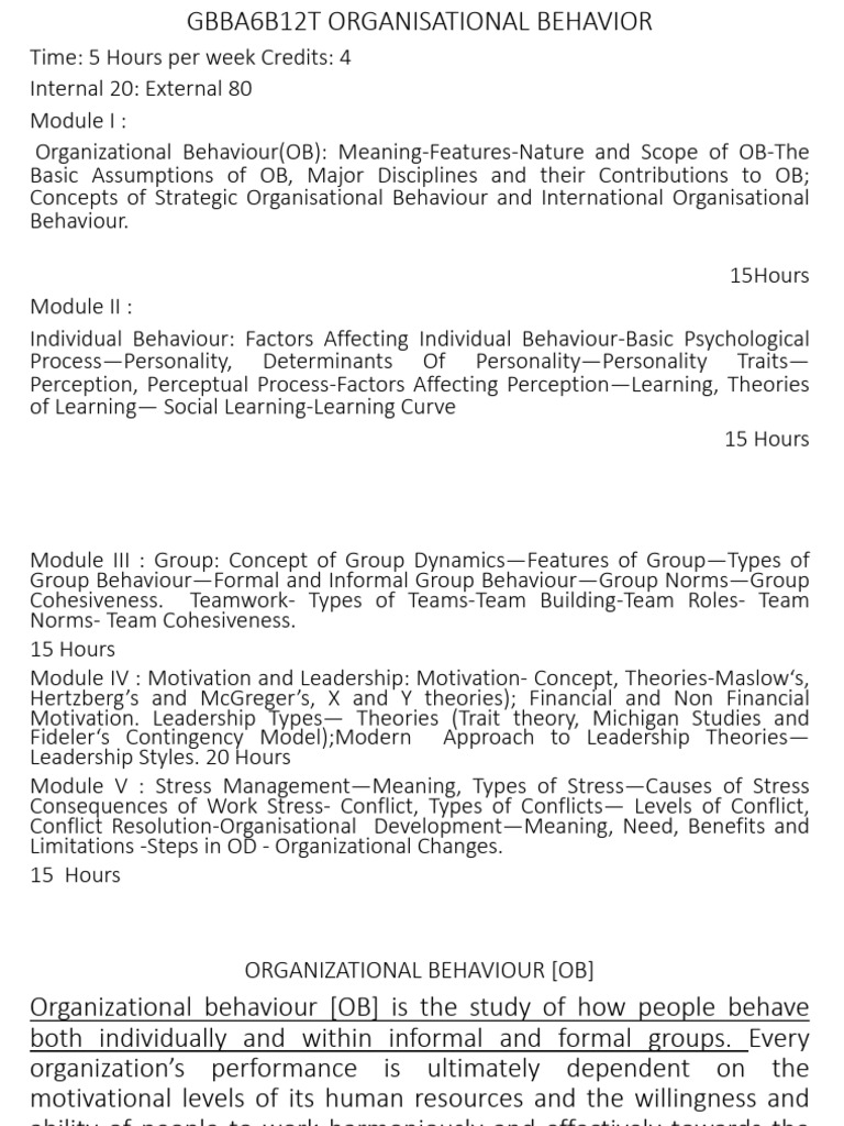 Module 1 Organisational Behavior | PDF | Organizational Behavior | Behavior