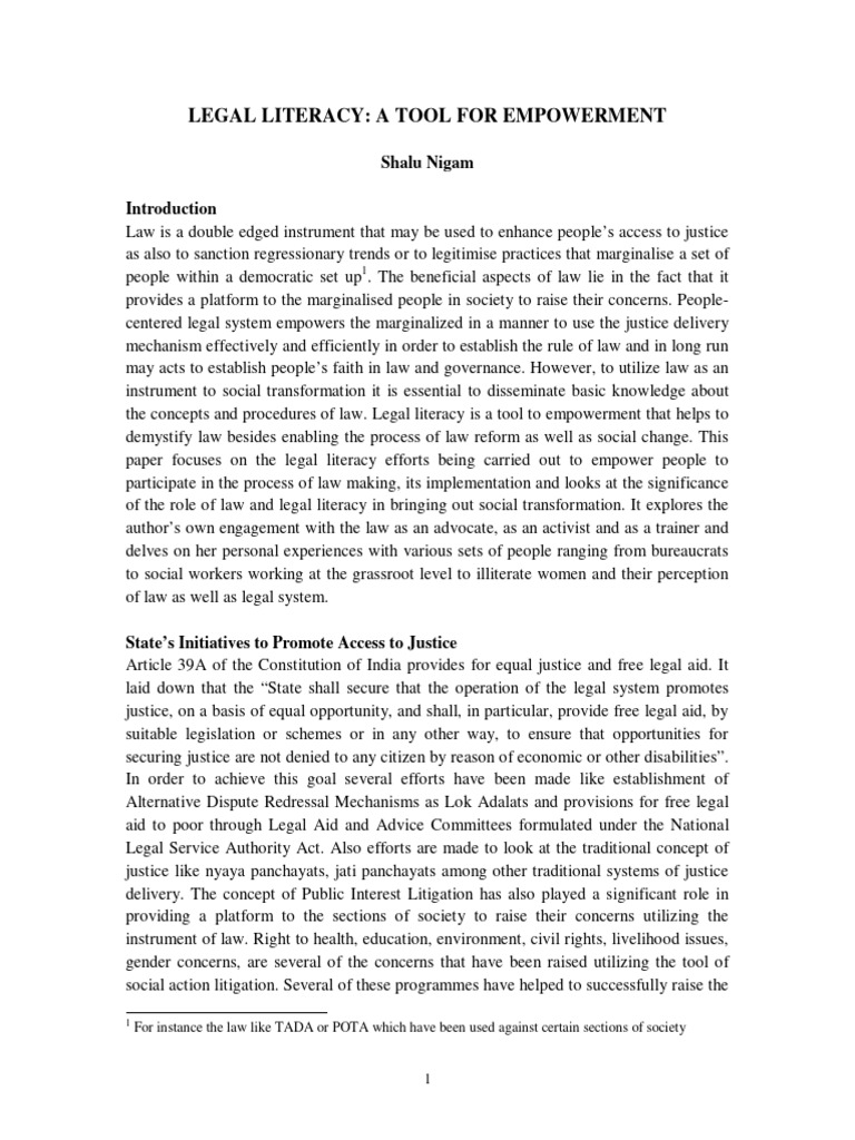 Legal Literacy As An Instrument For Soci | PDF | Empowerment | Literacy
