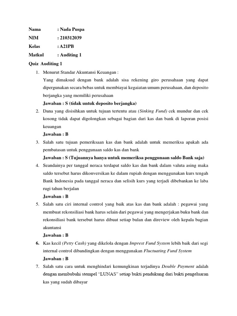 Kuis Auditing 1 Mahasiswa Akuntansi | PDF