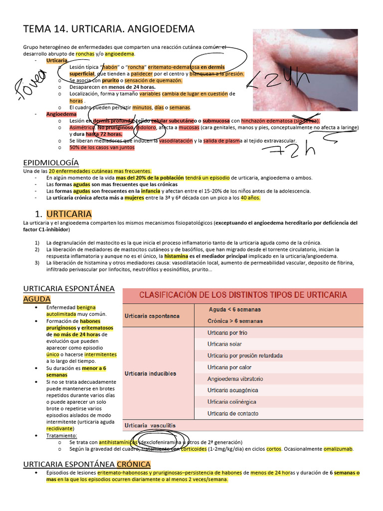 TEMA 14. Urticaria. Angioedema | PDF | Medicina CLINICA | Especialidades Medicas