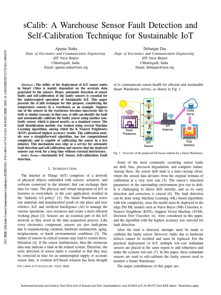 SCalib A Warehouse Sensor Fault Detection and Self-Calibration Technique For Sustainable IoT ...