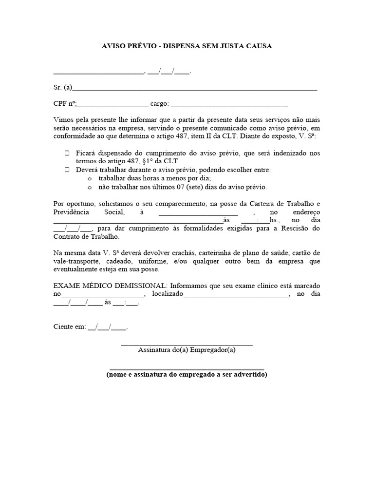 Modelo De Aviso Previo Pdf