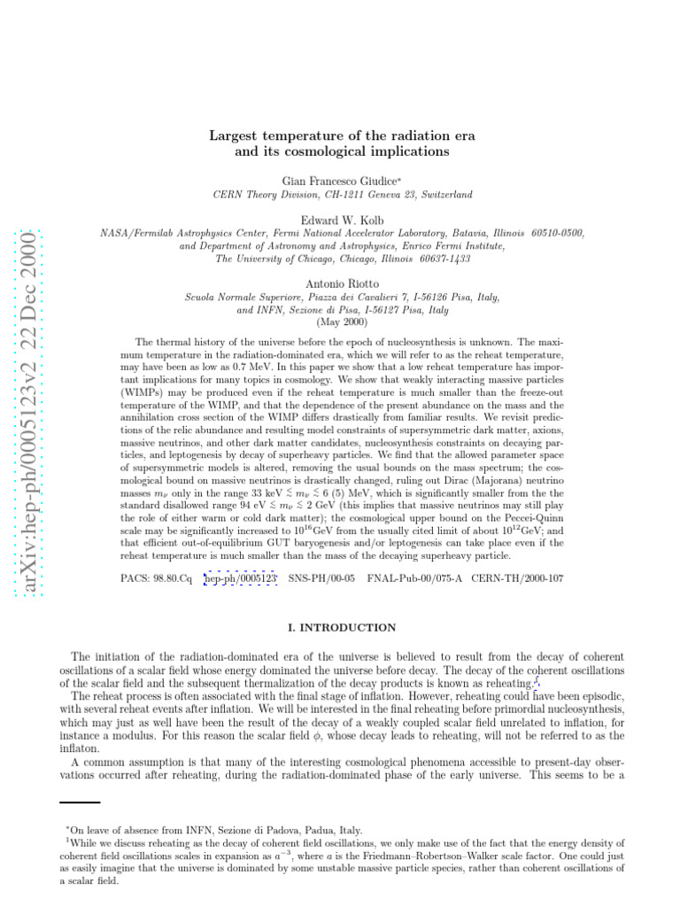 Reheating GKR | PDF | Inflation (Cosmology) | Universe