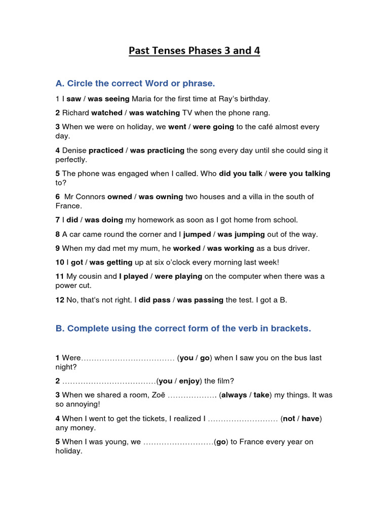Past Tenses Exercises Phases 3 and 4 | PDF