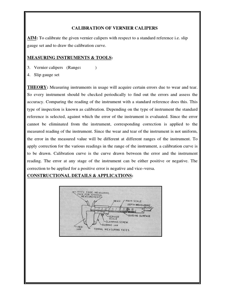 Vernier Caliper Calibration Procedure | PDF | Calibration | Metrology