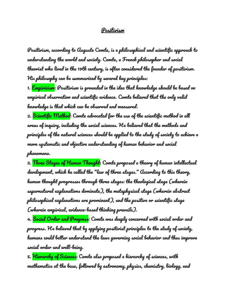 Understanding Positivism by Comte | PDF | Positivism | Science