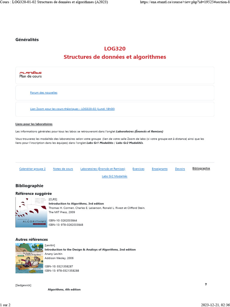 Cours LOG320-01-02 Structures de Données Et Algorithmes (A2023) | PDF Cours LOG320-01-02 Structures de Données Et Algorithmes (A2023) | PDF